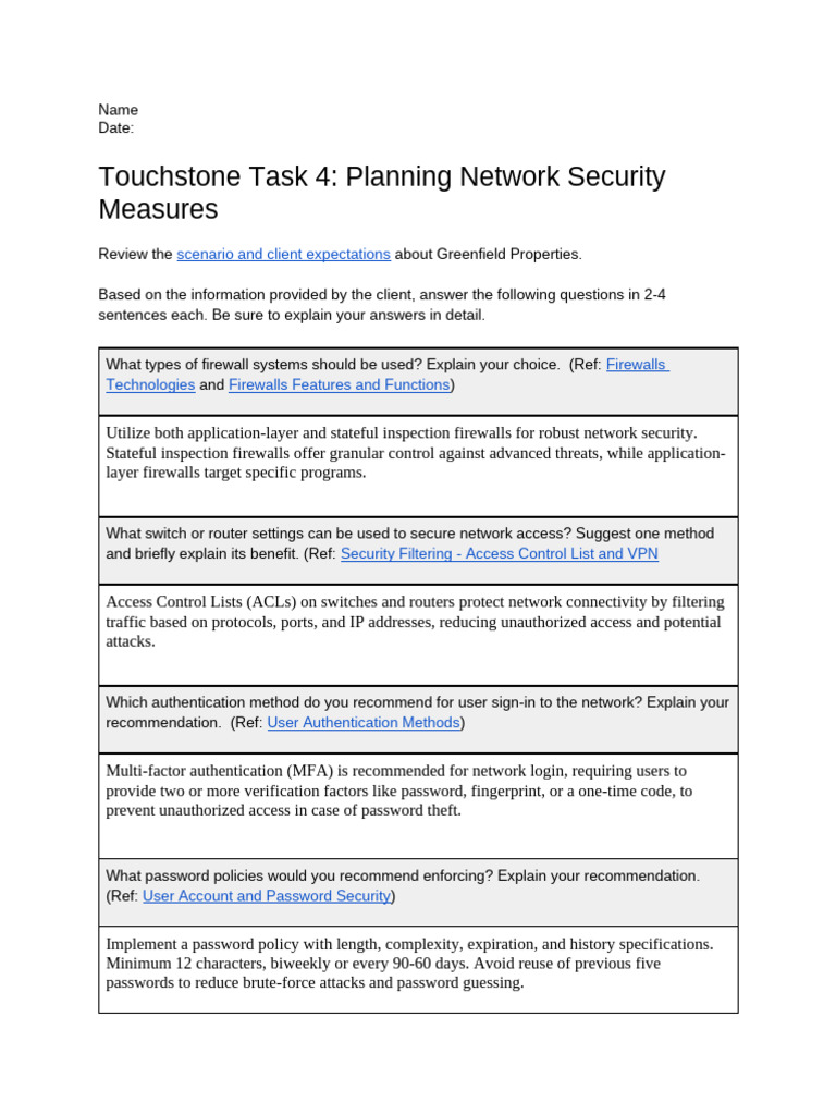 Touchstone Task 4_ Planning Network Security Measures Questions | PDF Touchstone Task 4_ Planning Network Security Measures Questions | PDF