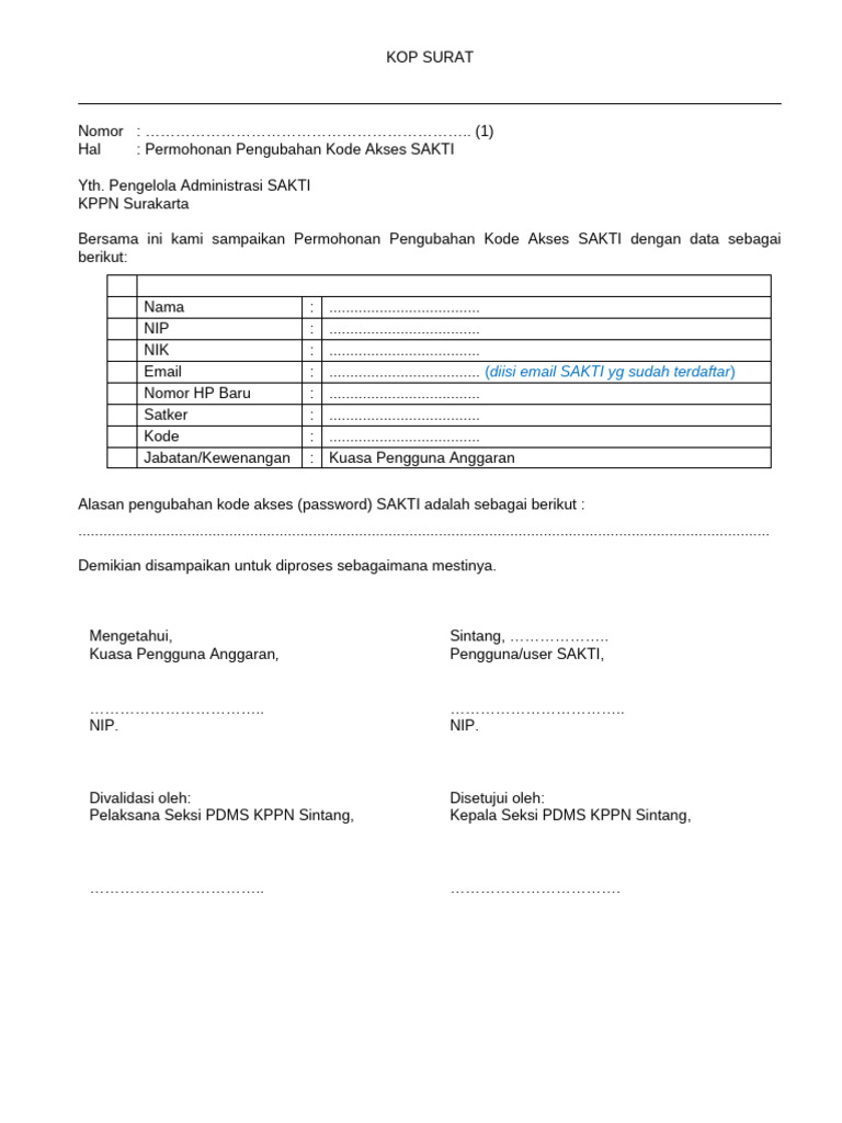 Form Reset Password SAKTI | PDF