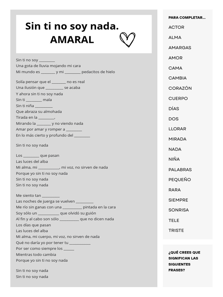 Sin Ti No Soy Nada. Amaral | PDF