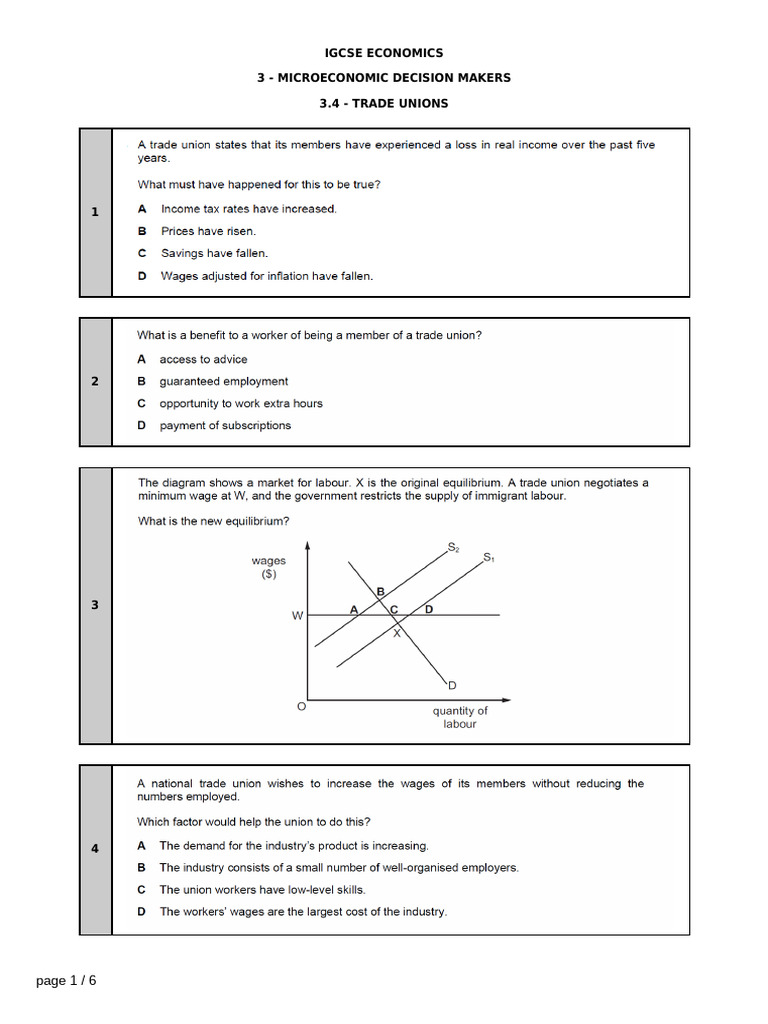 IGCSE Economics - 3.4 - Trade Unions | PDF