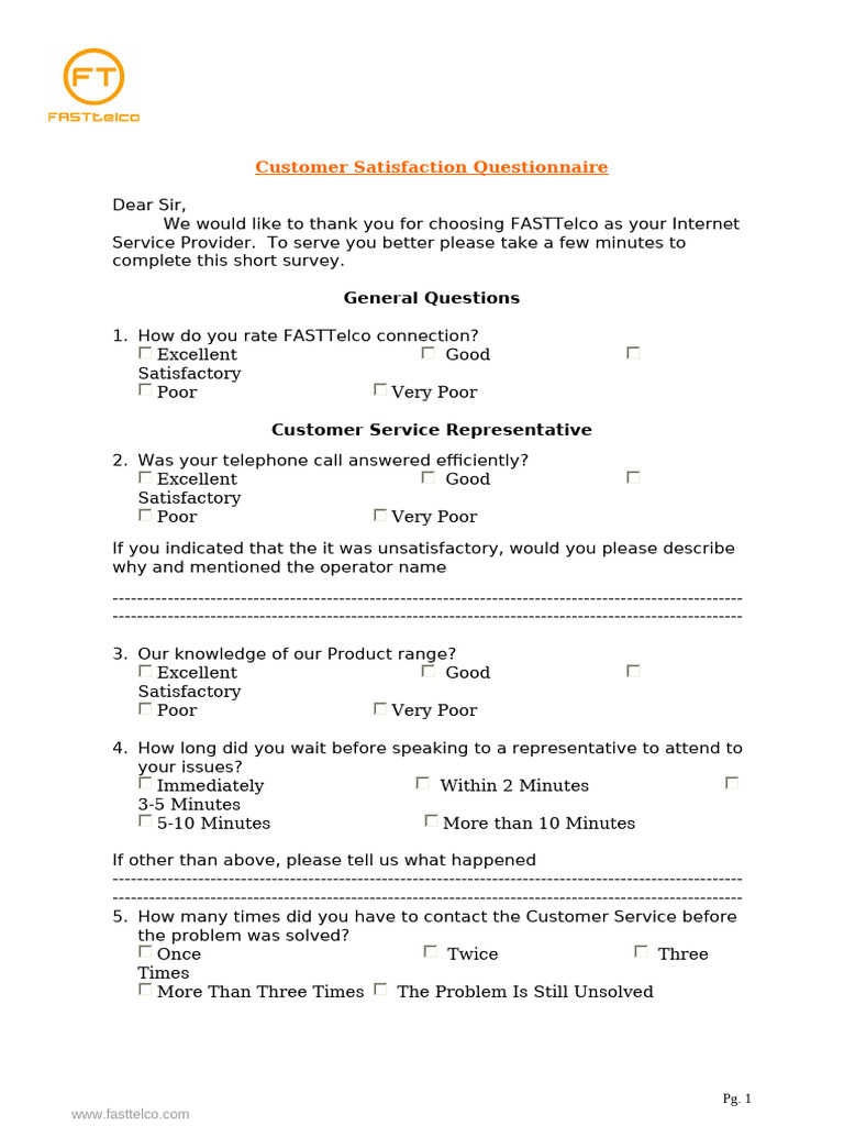 Customer Service Questionnaire - Residential2 | PDF