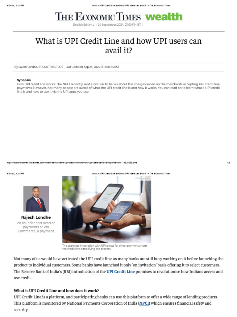 What Is UPI Credit Line and How UPI Users Can Avail It - The Economic ...