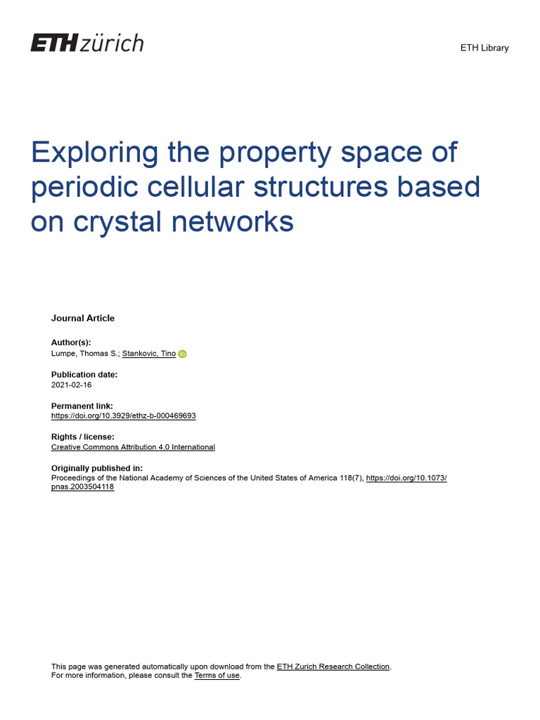 Exploring The Property Space of Periodic Cellular Structures Based On Crystal Networks | PDF