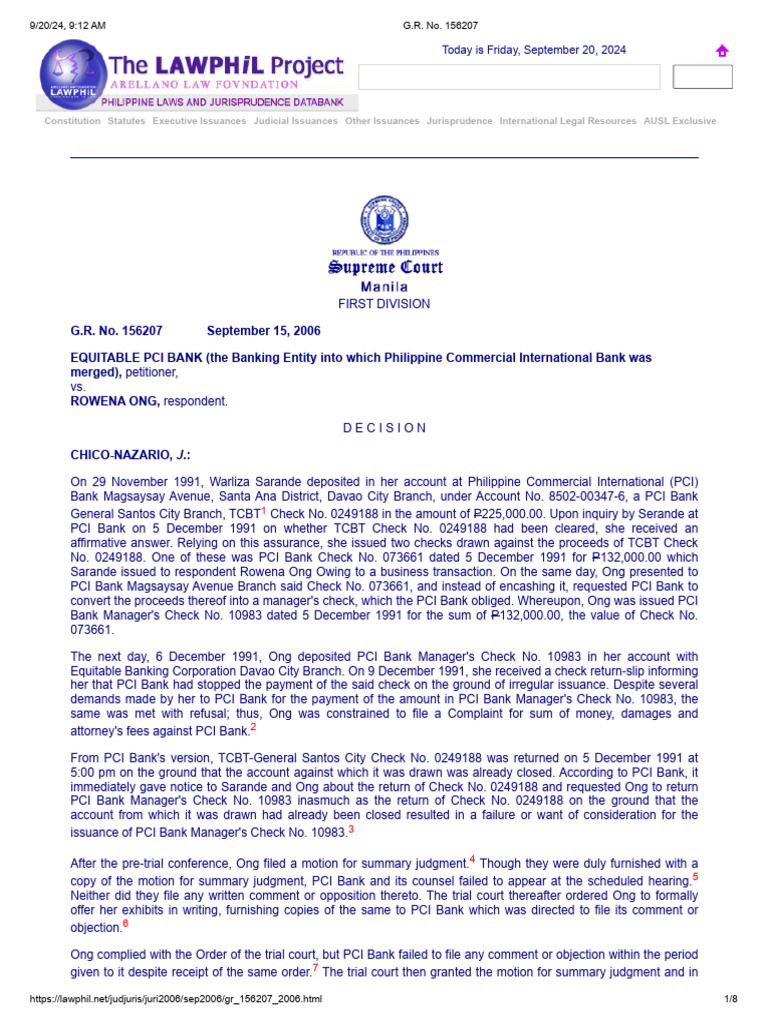 Equitable PCI Bank v. Ong | PDF | Summary Judgment | Damages