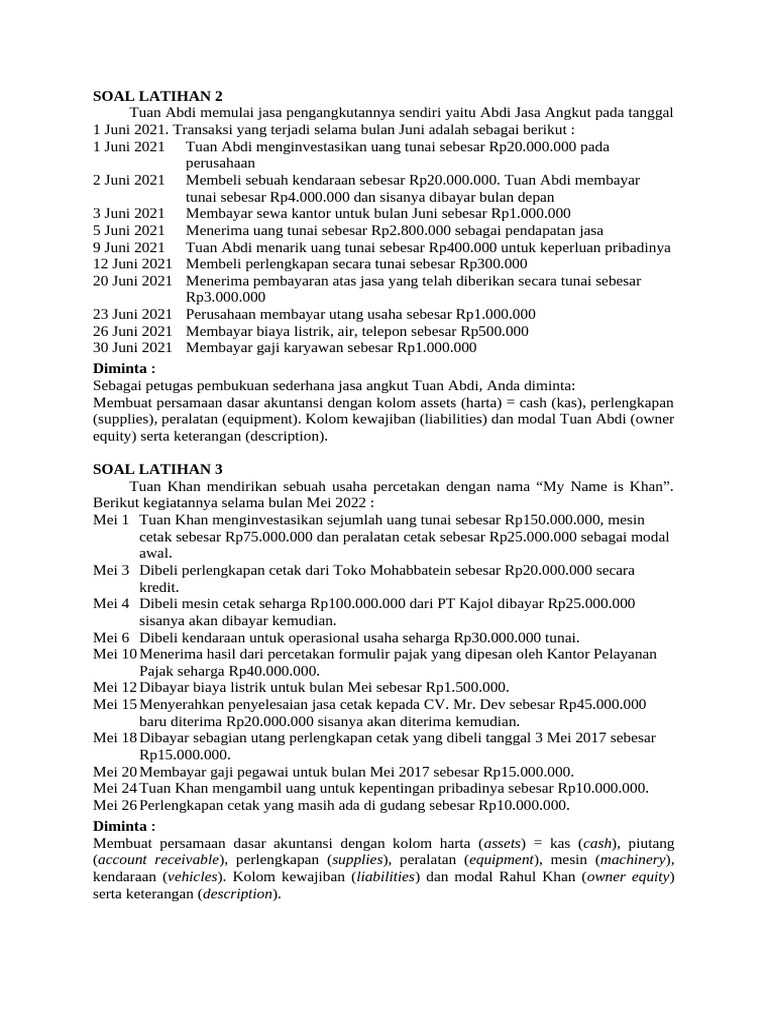 Soal Latihan Persamaan Dasar Akuntansi | PDF