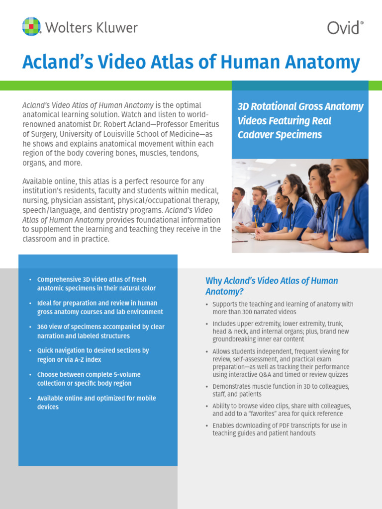 Factsheet Aclands Video Atlas of Human Anatomy | PDF