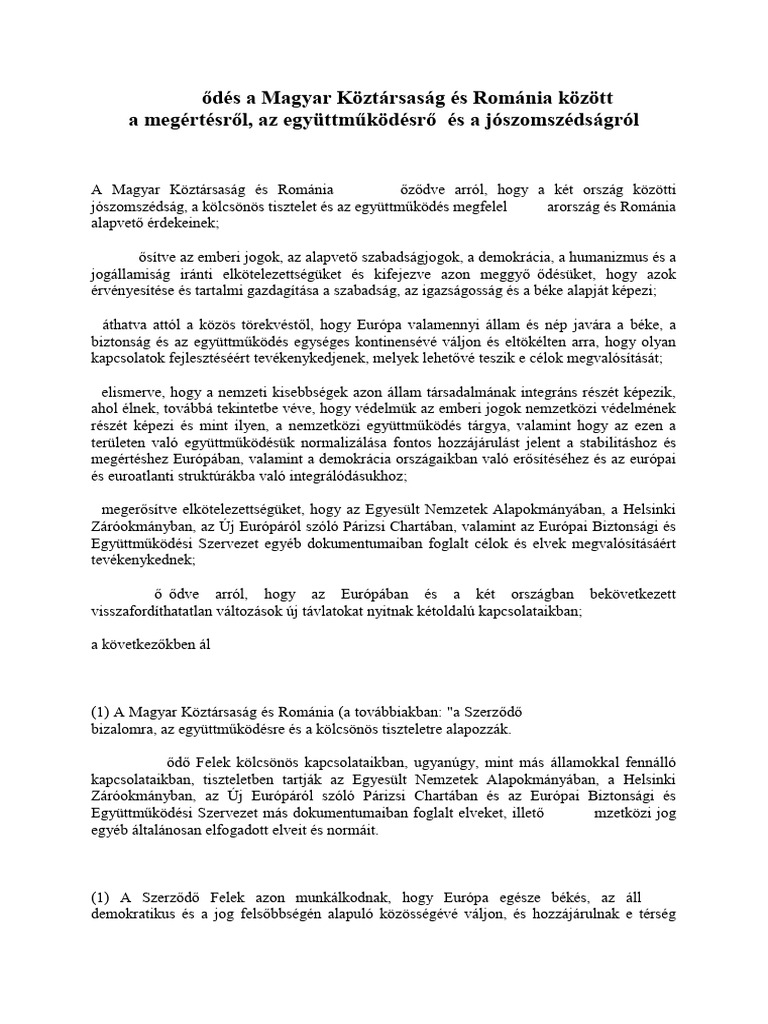 Alapszerzodes - Magyar Román Alapszerződés | PDF