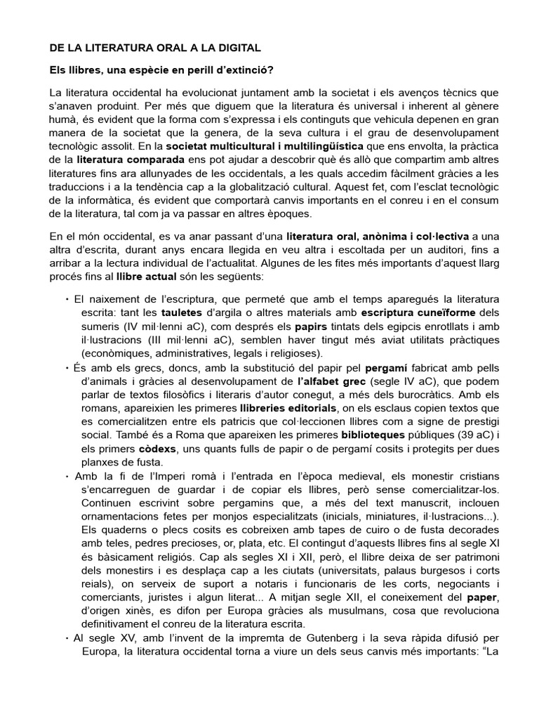 De La Literatura Oral A La Digital - Debat | PDF