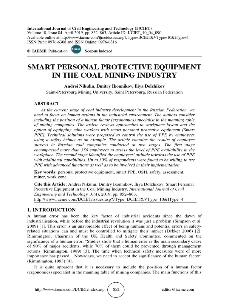 Smart Personal Protective Equipment in The Coal Mining Industry | PDF