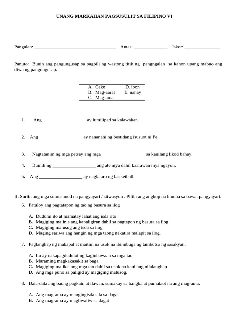 PT - Filipino 6 - Q1 | PDF