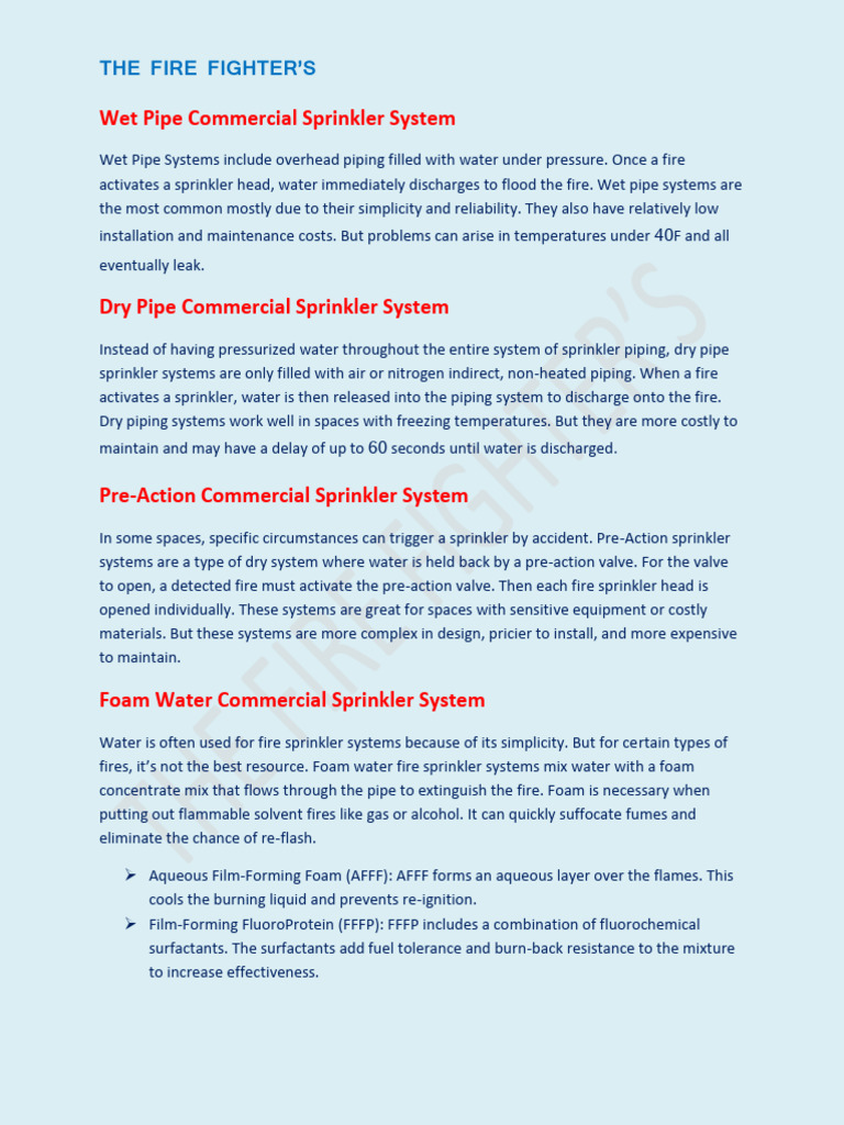 Wet Pipe Commercial Sprinkler System | PDF