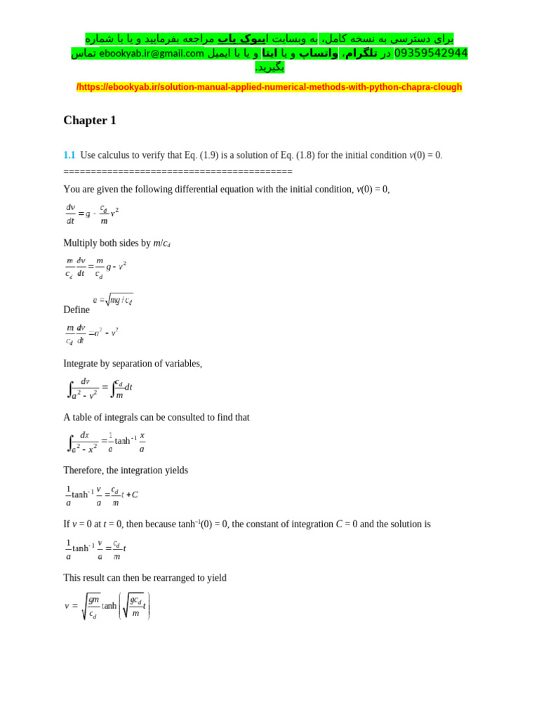 Sample For Solution Manual Applied Numerical Methods With Python by Chapra & Clough | PDF