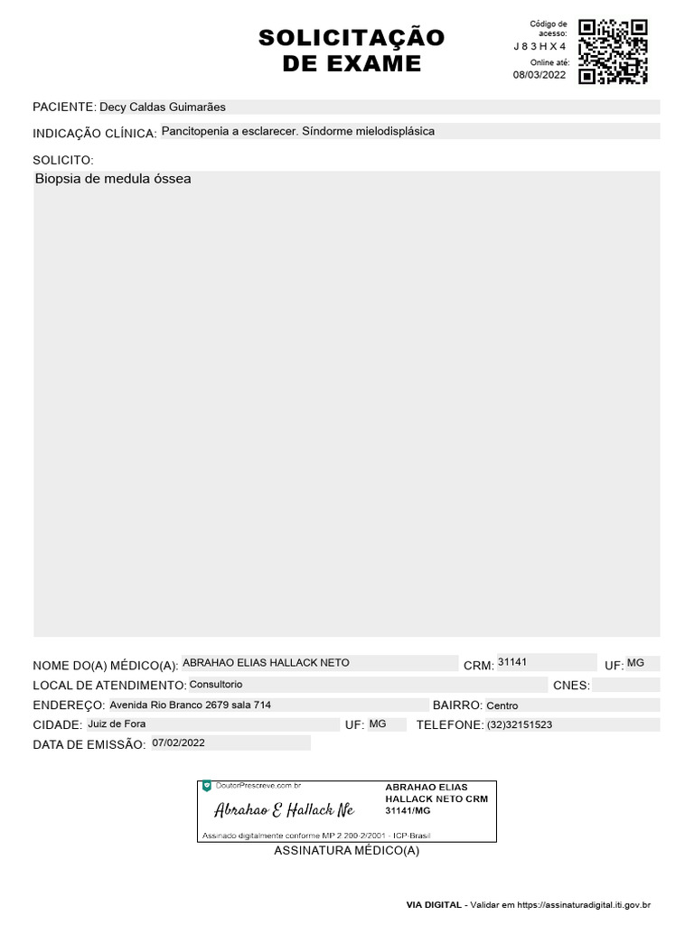 Biopsia de Medula Óssea Decy Caladas Guimarães | PDF