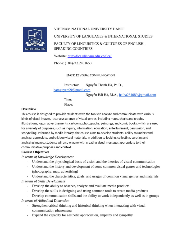 ENG3112 Syllabus - Visual Communication | PDF