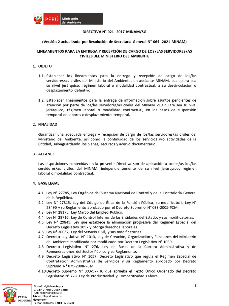 Directiva #021-2017-Minam - SG | PDF