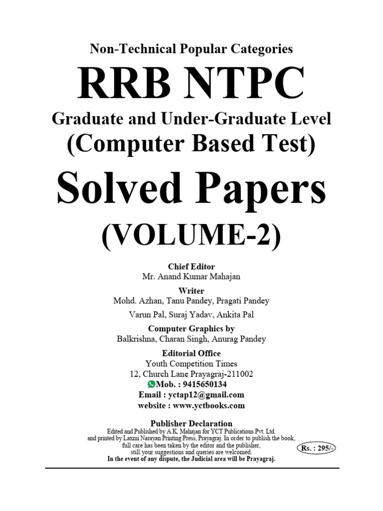 YCT 2022 RRB NTPC CBT 1st Stage Solved Papers English Medium Volume 2 | PDF YCT 2022 RRB NTPC CBT 1st Stage Solved Papers English Medium Volume 2 | PDF