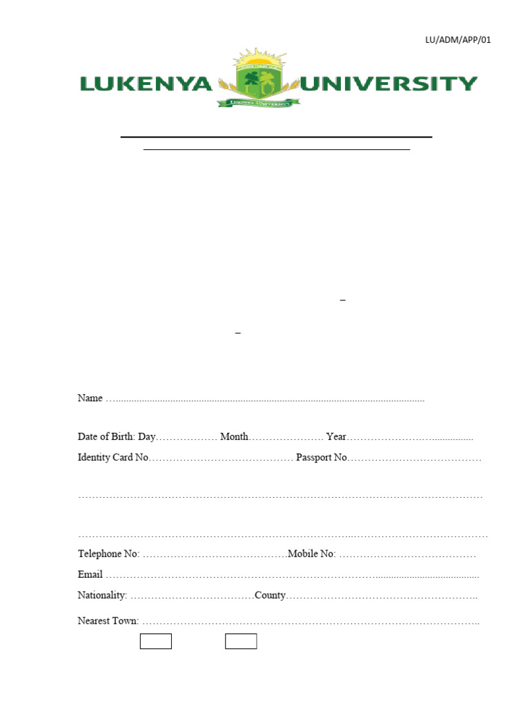 Lukenya Application Form | PDF | Academic Degree | Diploma