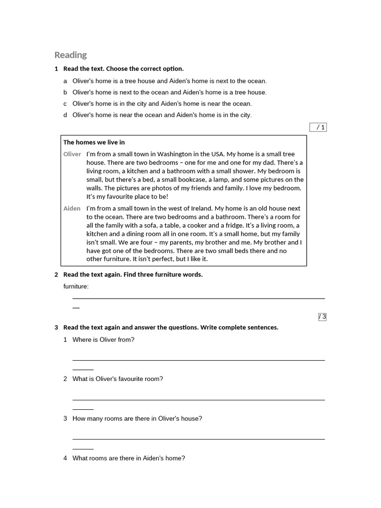 Reading Exercise 1 ESO | PDF