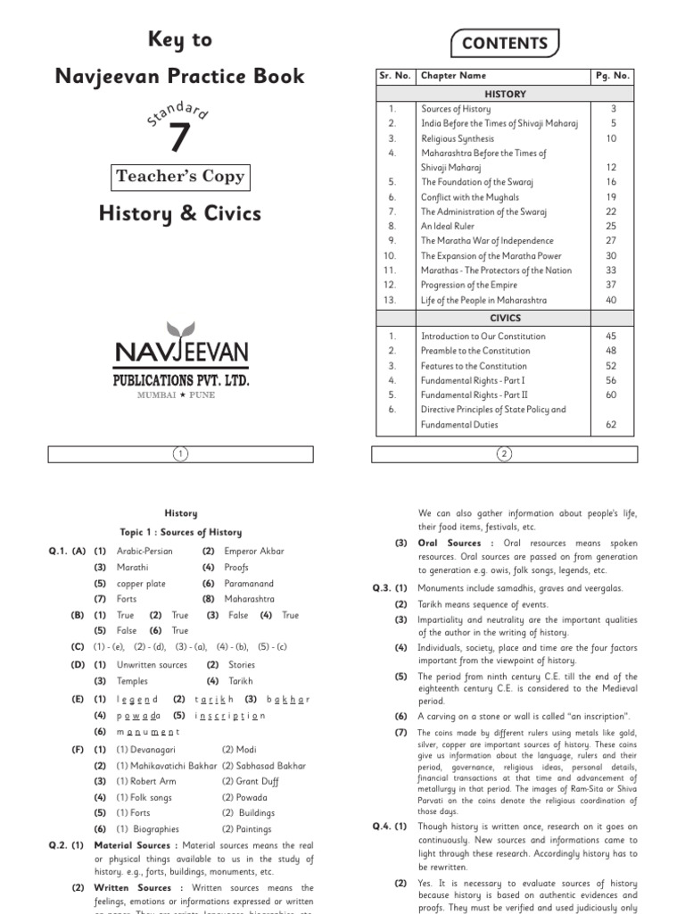 Key To Navjeevan Practice Book: Teacher's | PDF