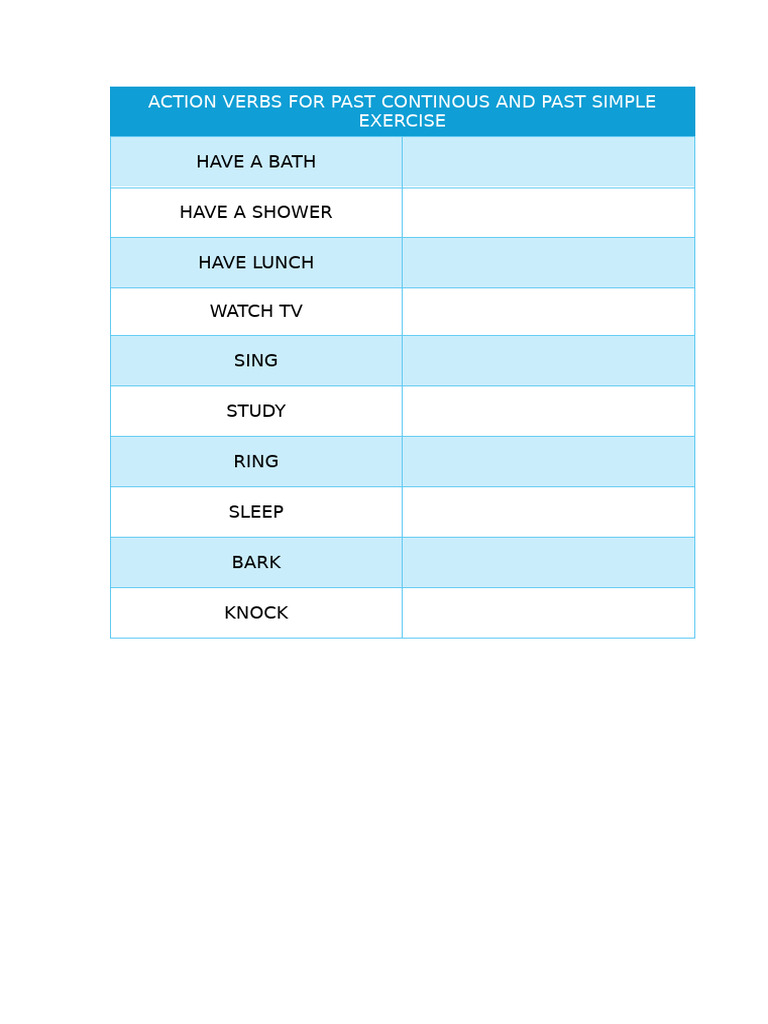 Action Verbs for Past Continous and Past Simple Exercise | PDF