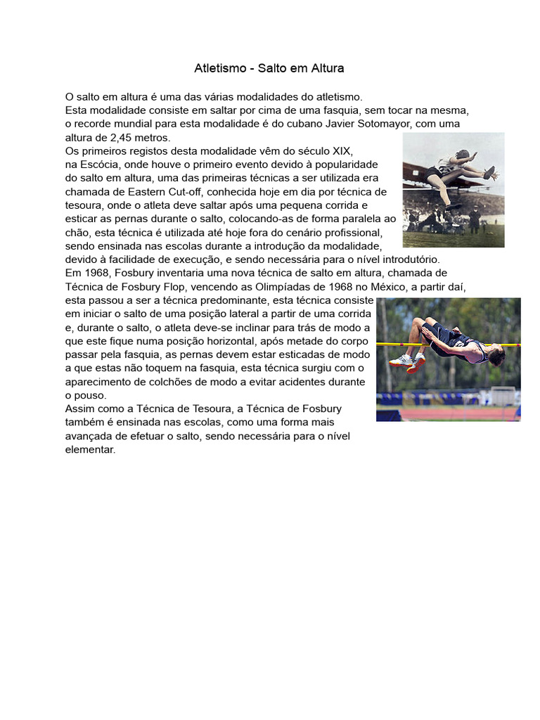 Atletismo - Salto em Altura | PDF