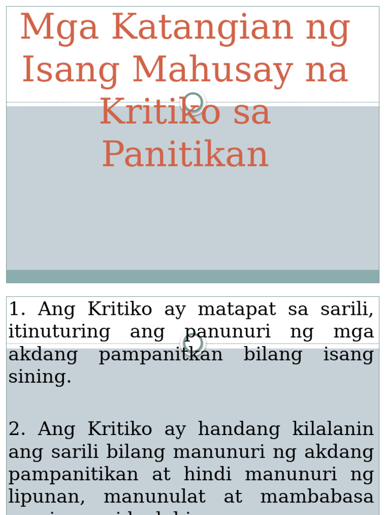 Mga Katangian NG Isang Mahusay Na Kritiko Sa | PDF