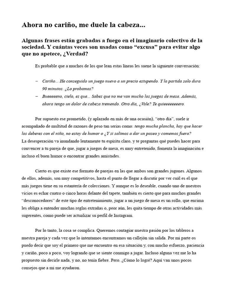 Ahora No Cariño, Me Duele La Cabeza... | PDF