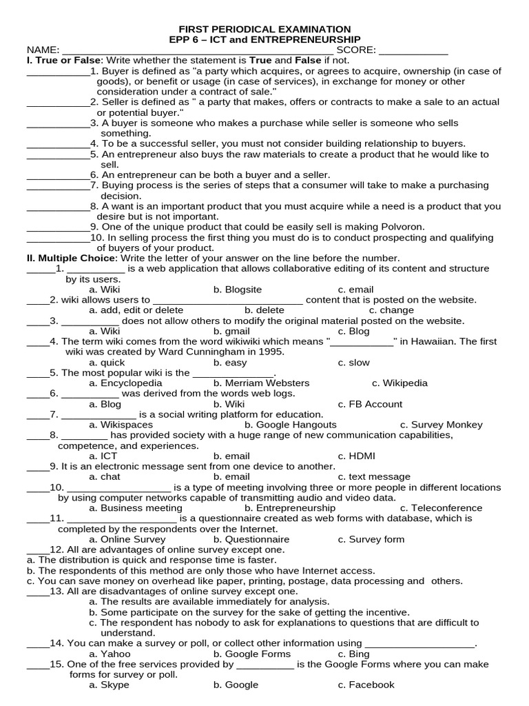 Revised - PT - Tle-Ict 6with Tos - Q1 | PDF | Sales | Wiki