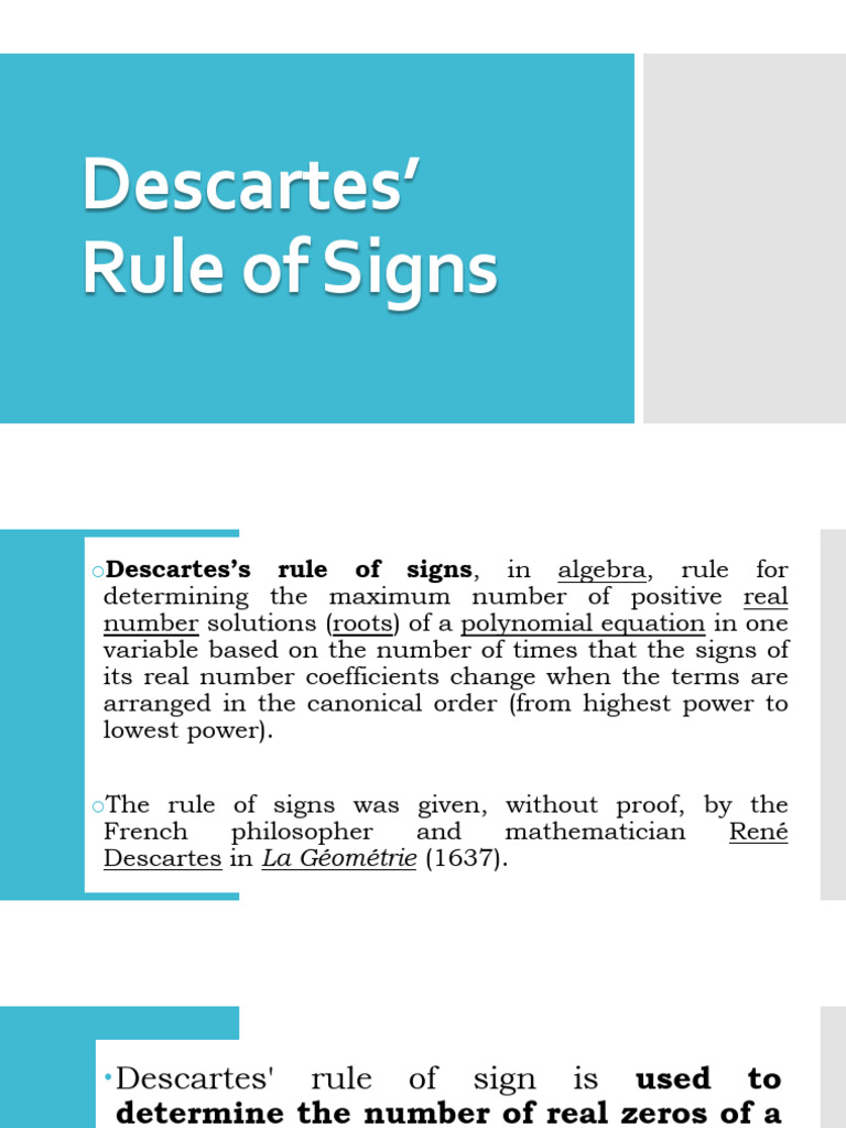 Descartes Rule of Sign | PDF