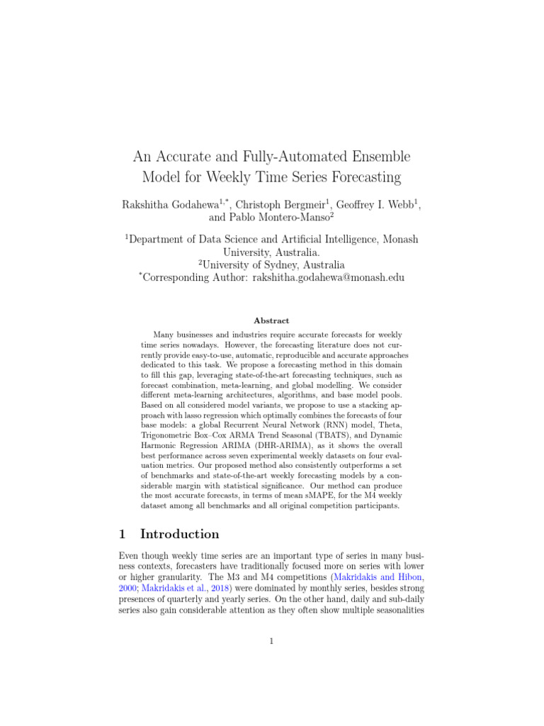 An Accurate and Fully-Automated Ensemble Model For Weekly Time Series Forecasting | PDF ...