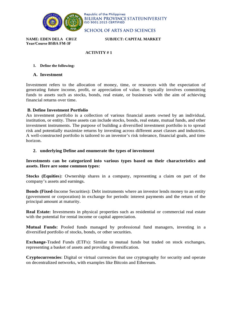 Eden D. Investment Portfolio | PDF | Investing | Bonds (Finance)