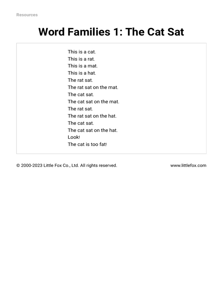 Word Families: The Cat Sat Story | PDF | Language Arts & Discipline