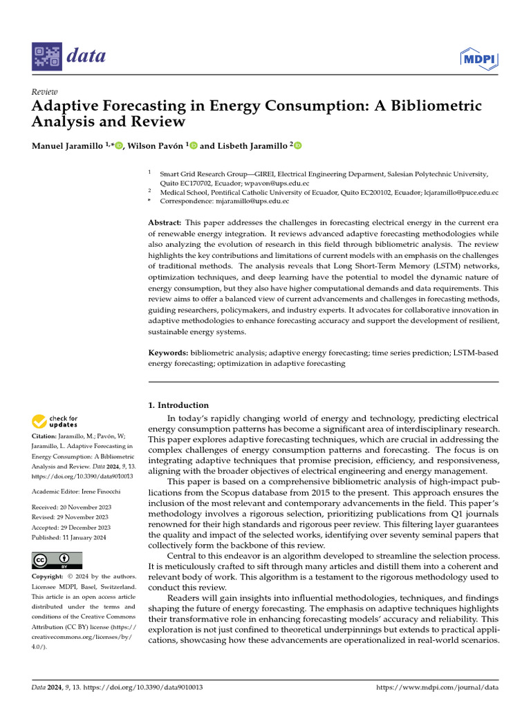 Adaptive Forecasting In Energy Consumption A Bibliometric Analysis And Review Pdf