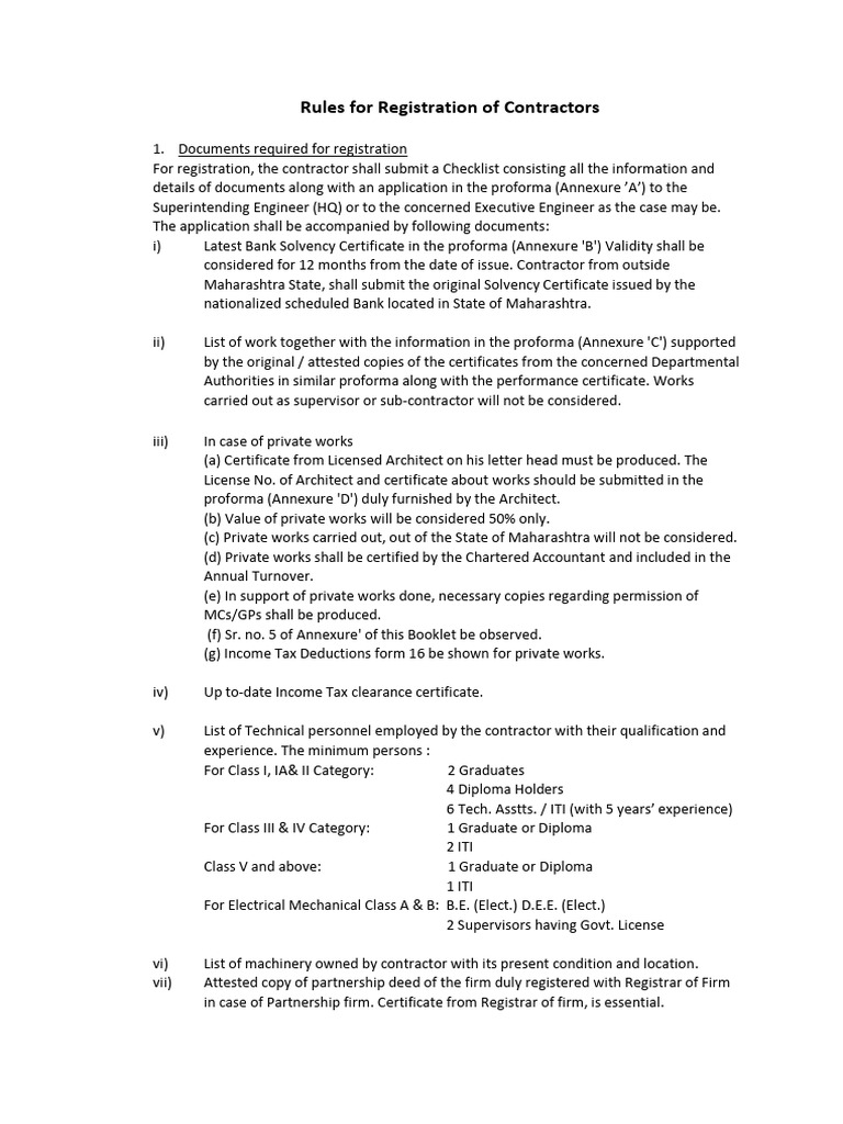 Rules for Registration of Contractors | PDF