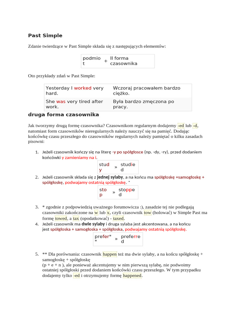 Past Simple: Formy i Zastosowanie | PDF | Language Arts & Discipline