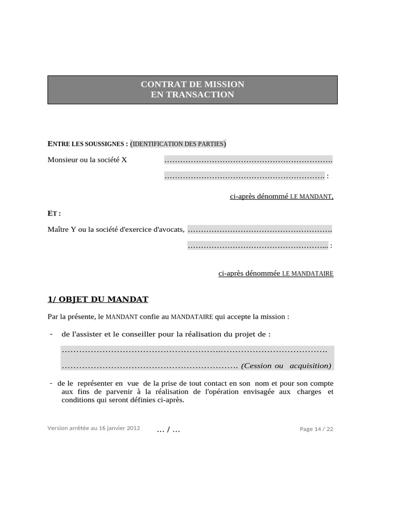 Contrat de Mandat Non Exclusif | PDF