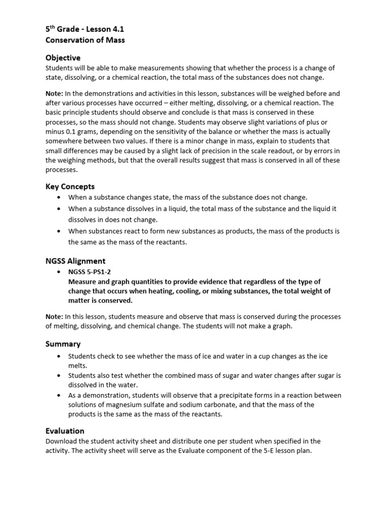 g5 l4.1 Conservation of Mass | PDF