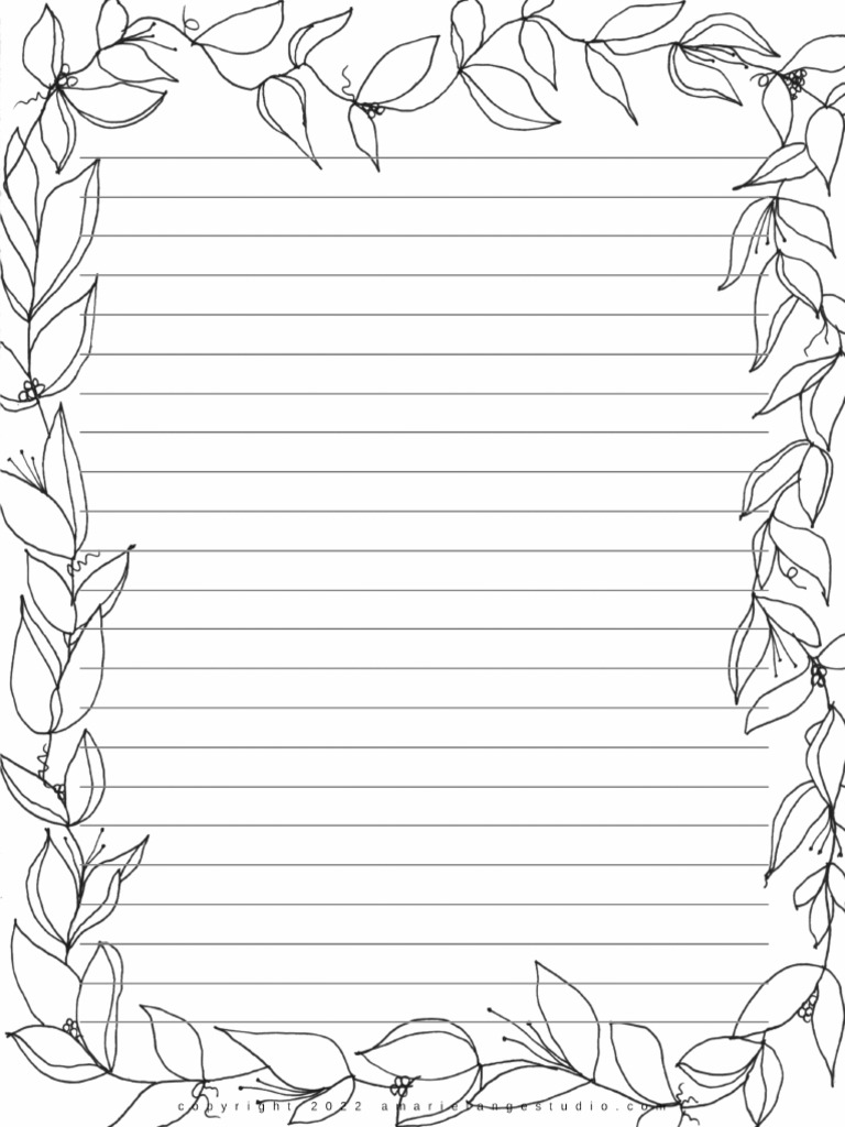 Free Printable Stationery Border Leaves Lined | PDF