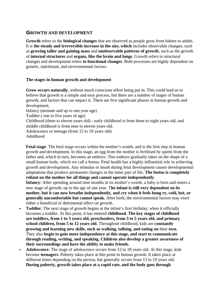 Growth and Development Notes - Part One | PDF | Cognitive Development ...