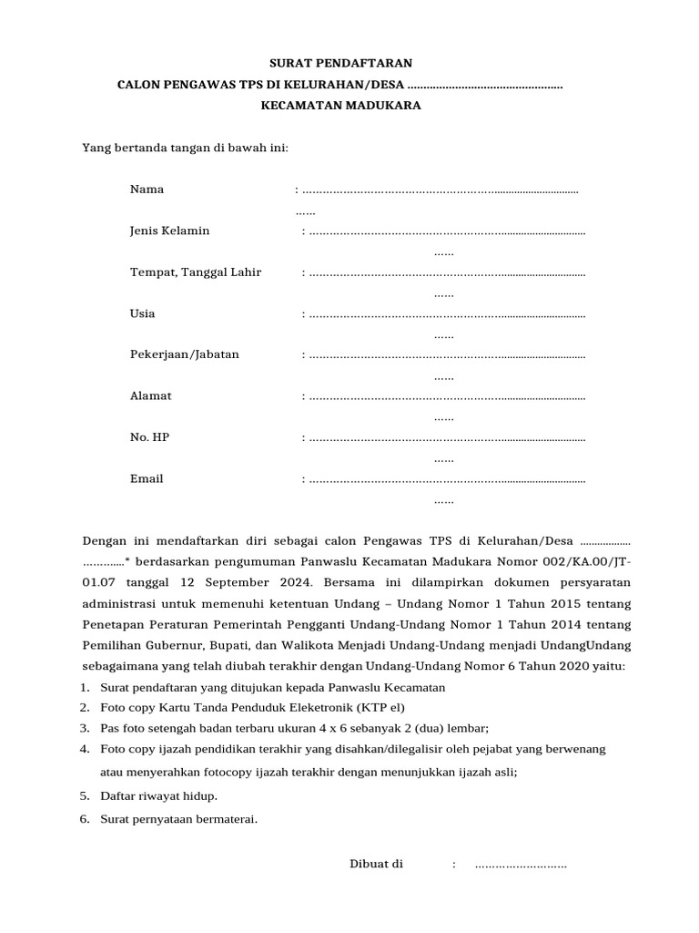 Formulir Pendaftaran PTPS | PDF