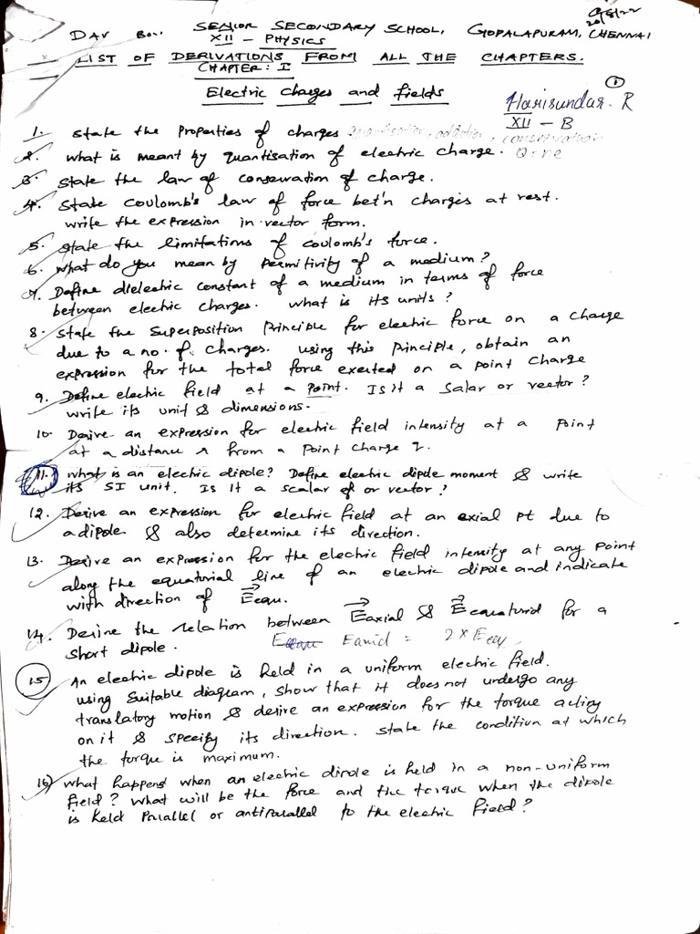 Physic Derivation Class 12 | PDF