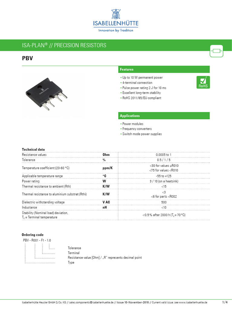 Isa-Plan // Precision Resistors: Features | PDF