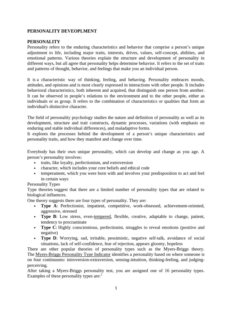 PERSONALITY DEVELOPMENT | PDF