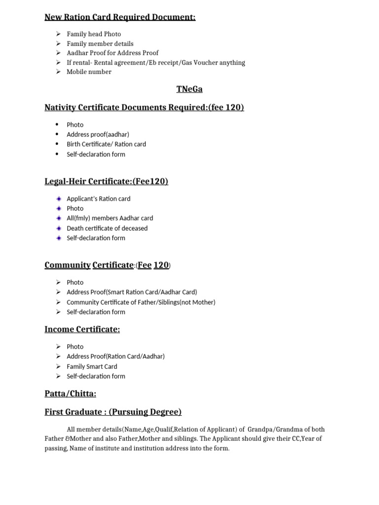 TNeGA All Certificates Required Documents | PDF | Marriage | Social ...