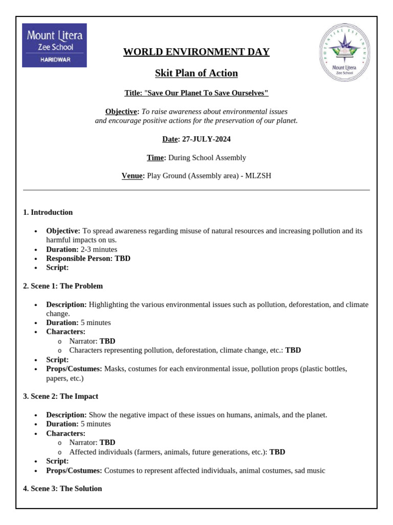 World Environment Day Skit Plan of Action | PDF