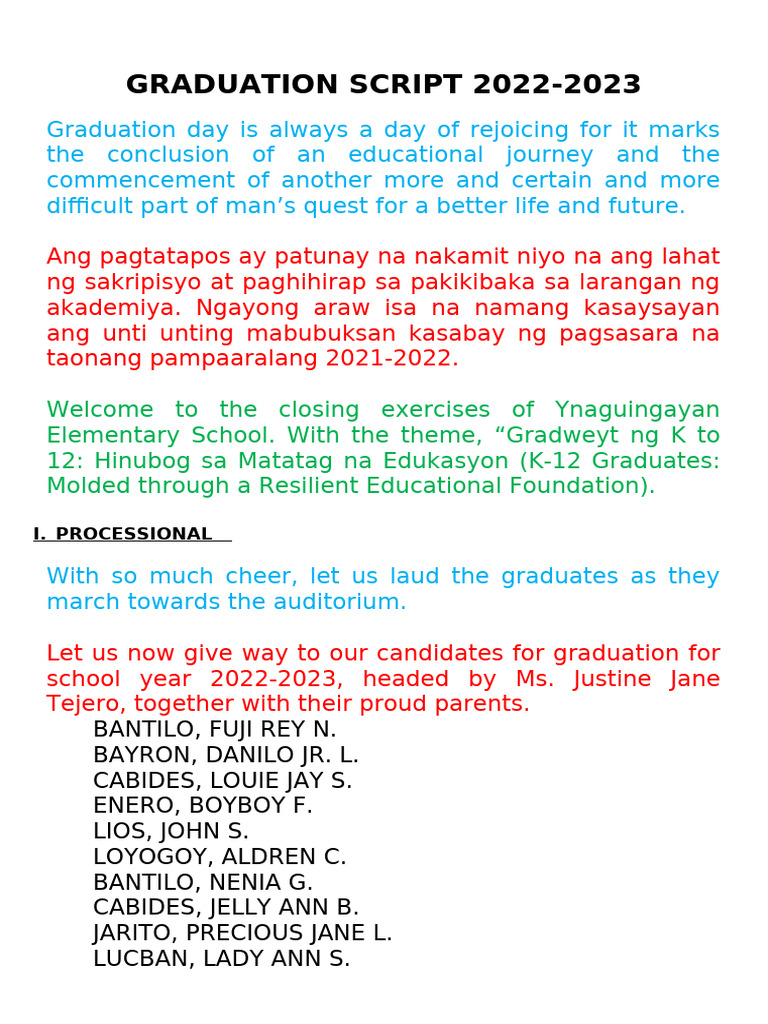 Graduation Script 2023 | PDF