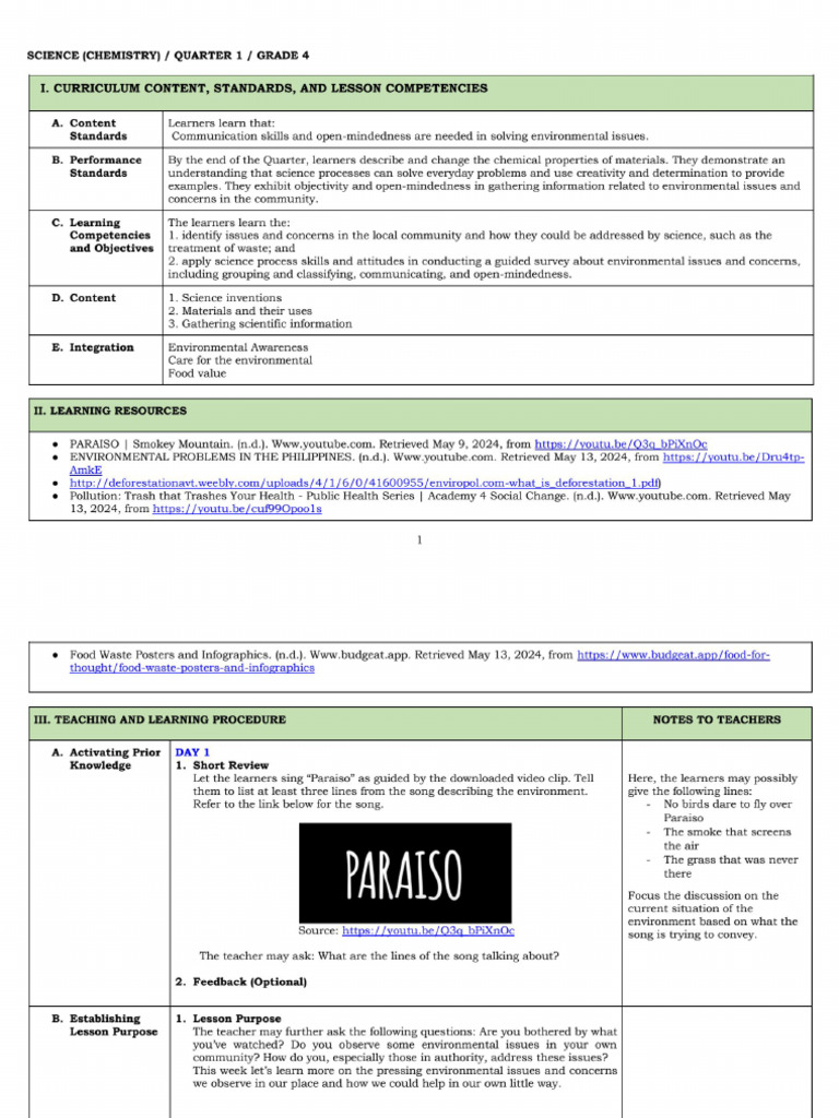 Science 4 Lesson Exemplar | PDF