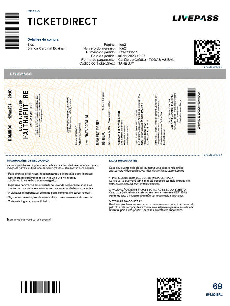 Ingresso Louis Tomlinson | PDF