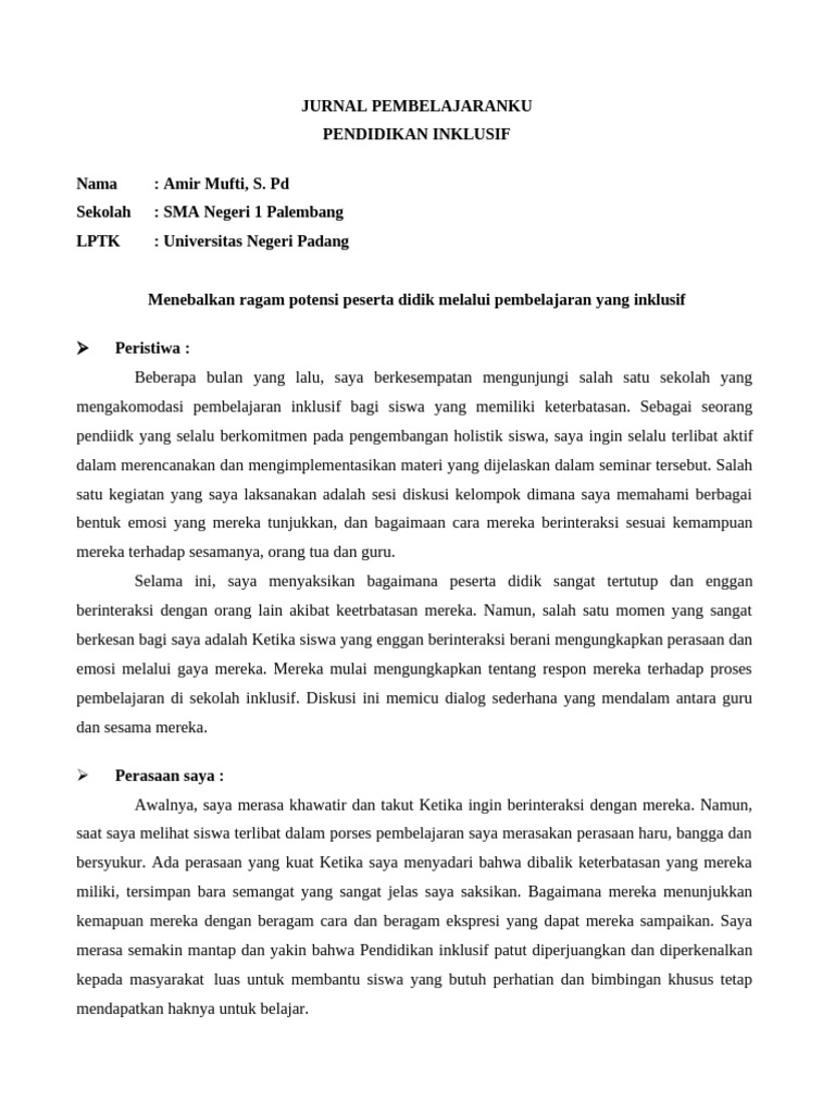 Jurnal Pembelajaranku - Pendidikan Inklusif | PDF