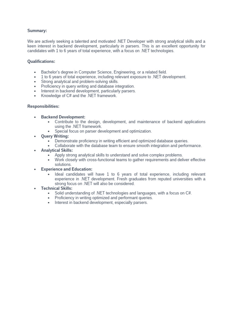 JD - .Net Developer | PDF